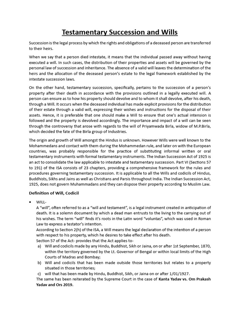Testamentary Succession | PDF | Will And Testament | Probate