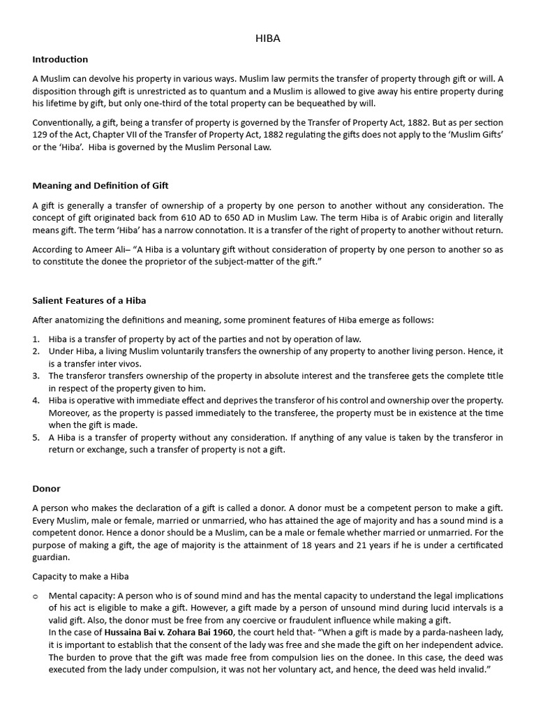 Understanding Hiba: Muslim Gift Law | PDF | Property | Legal Guardian