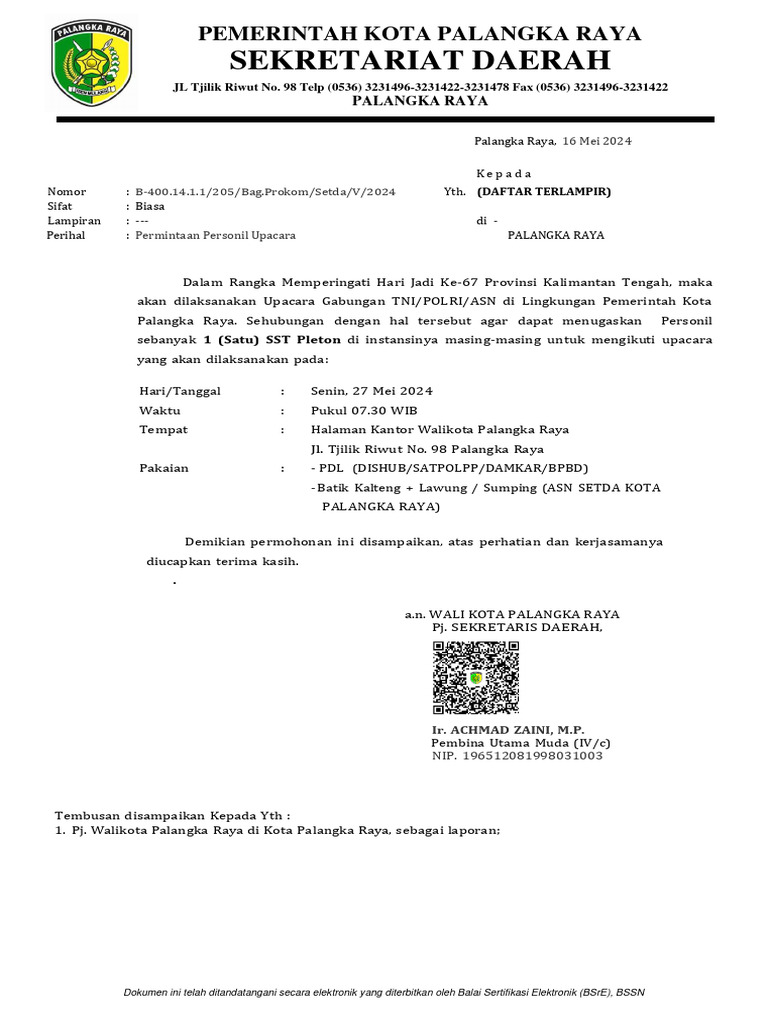 Contoh Surat Permintaan Personil Gabungan | PDF