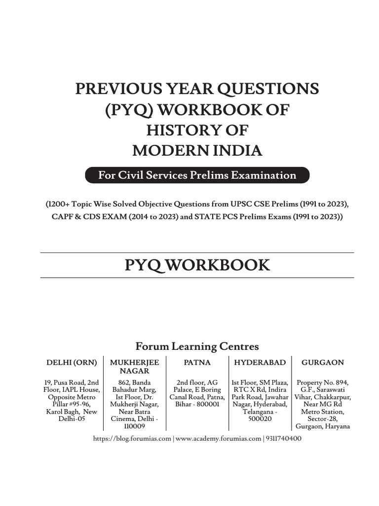 A PYQ Workbook of History of Modern India | PDF