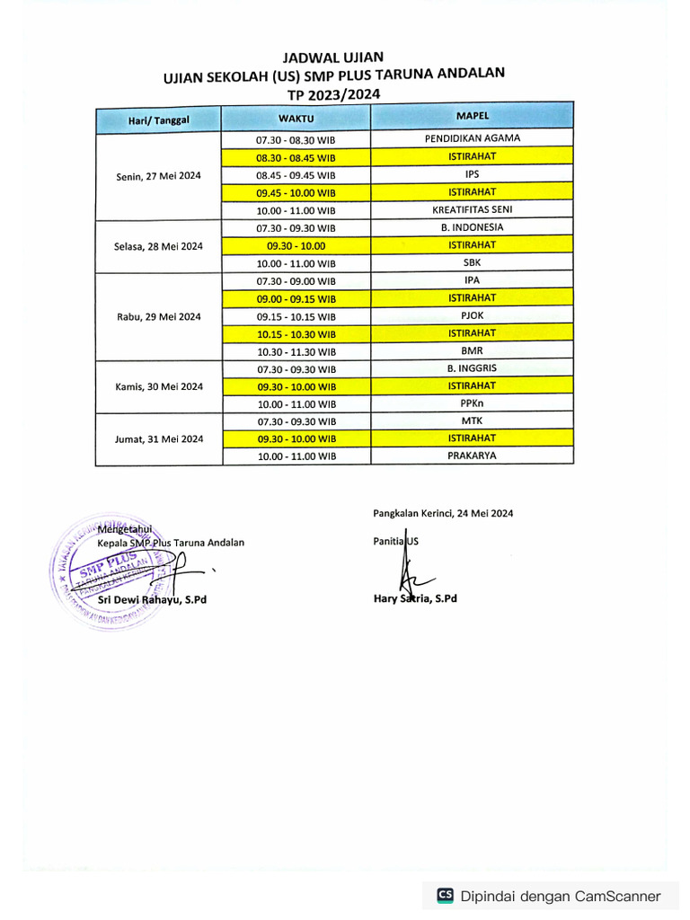 Jadwal Ujian Sekolah | PDF
