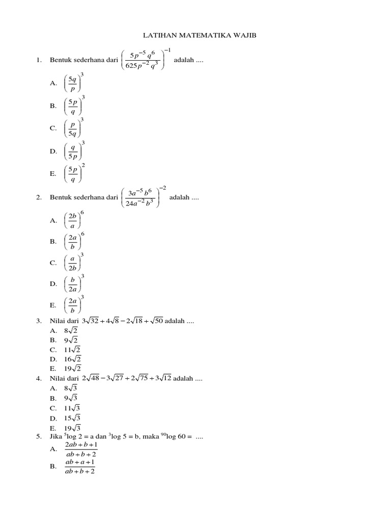 Latihan US Matematika Wajib | PDF