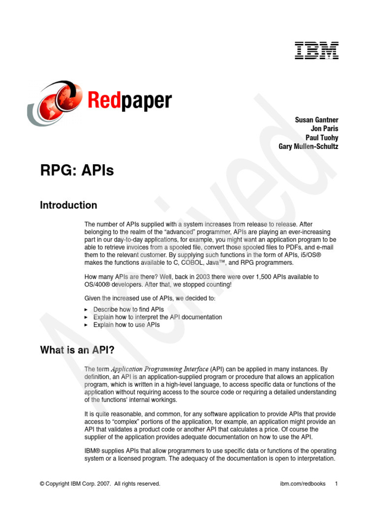 RPG APIs | Download Free PDF | Parameter (Computer Programming) | Ibm Rpg