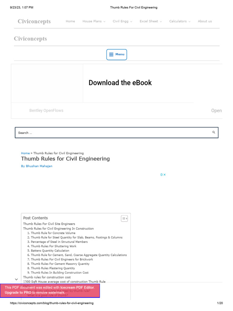 Civil Engineering Thumb Rules Guide | PDF | Concrete | Volume
