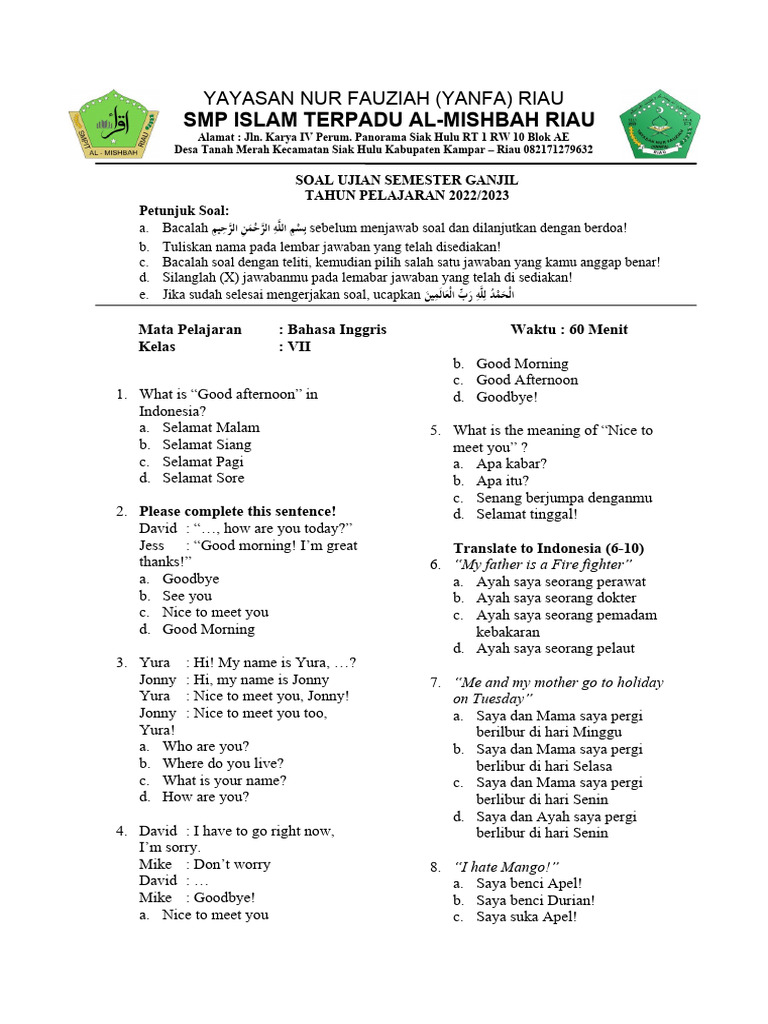 Uas 7 English 2023 | PDF | Languages Of Southeast Asia | Linguistics
