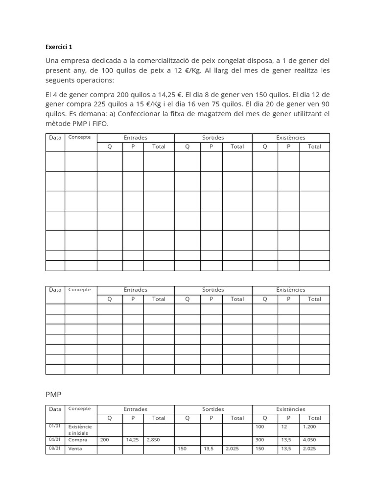 Exercicis Extra PMP I FIFO | PDF