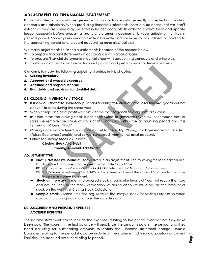 Adjustment To Finanacial Statement | PDF | Debits And Credits | Money