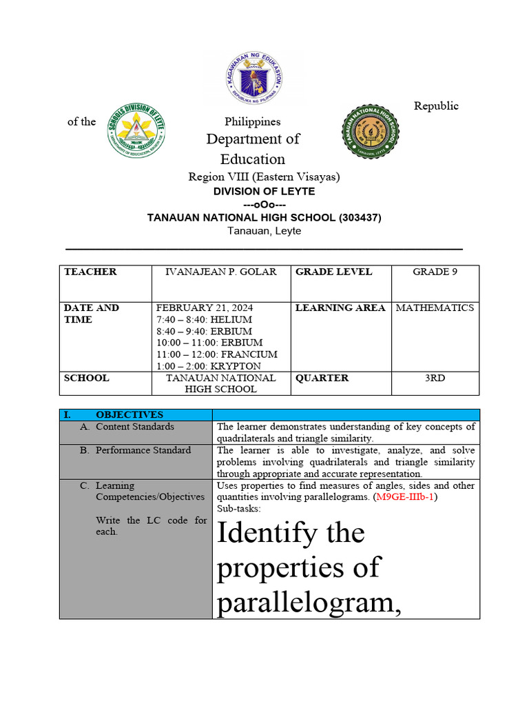 Lesson Plan 2 | PDF | Rectangle | Elementary Geometry
