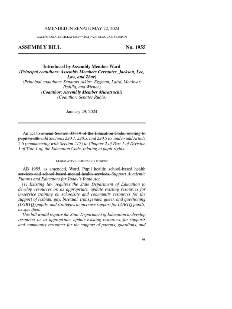 California Assembly Bill No. 1955 | PDF | Transgender | LGBTQIA+ Studies