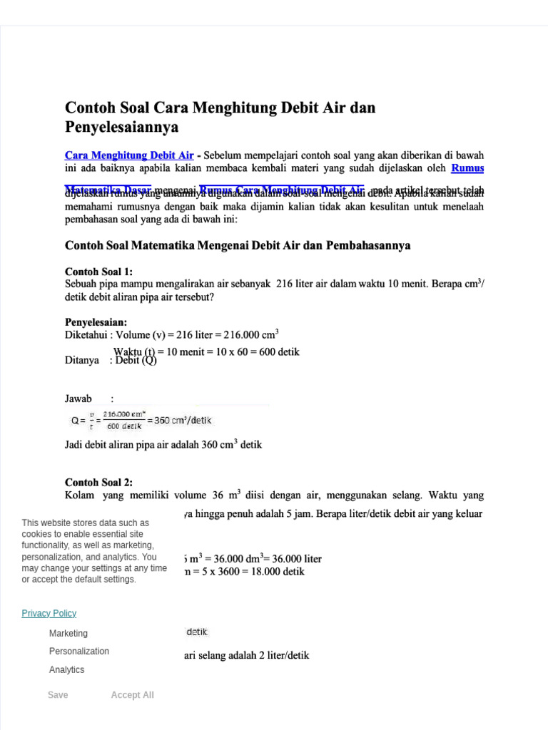 Contoh Soal Menghitung Debit Air | PDF | Griya & Taman