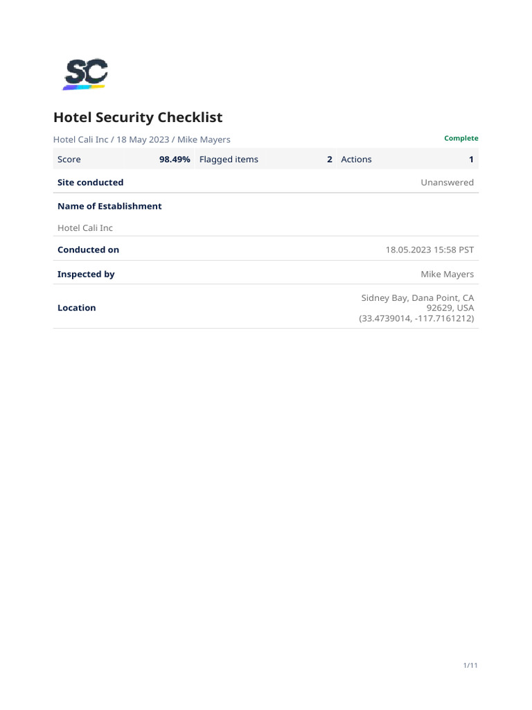 Hotel Security Checklist | Download Free PDF | Closed Circuit ...