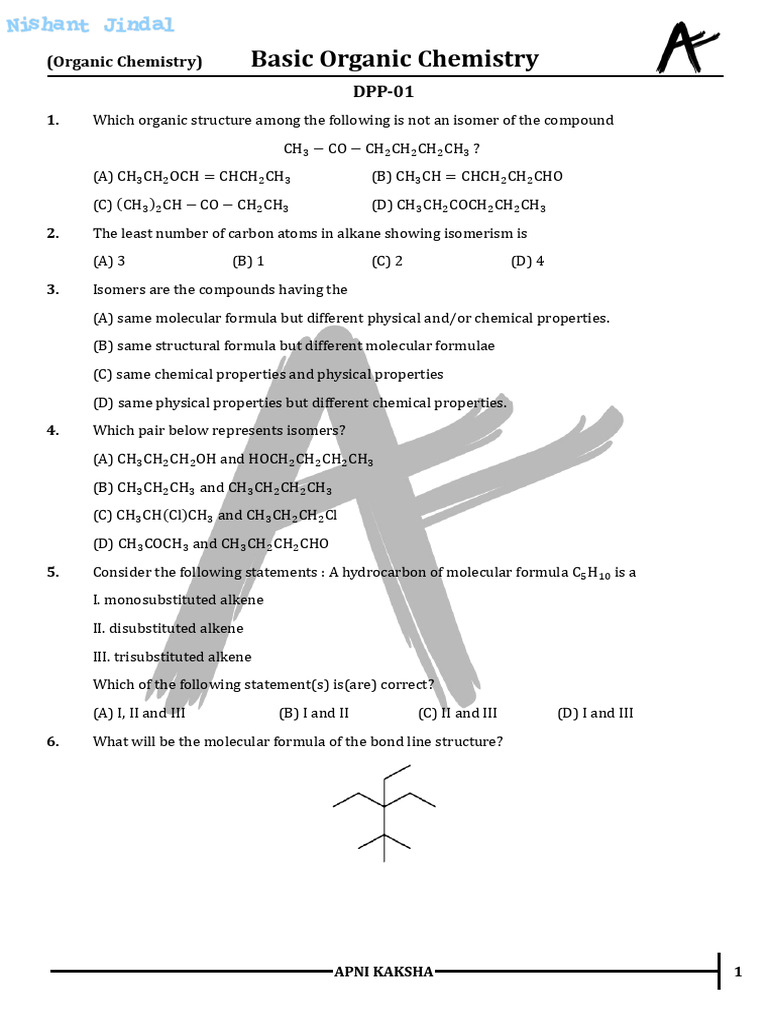 Basic Organic Chemistry Isomerism Quiz | PDF