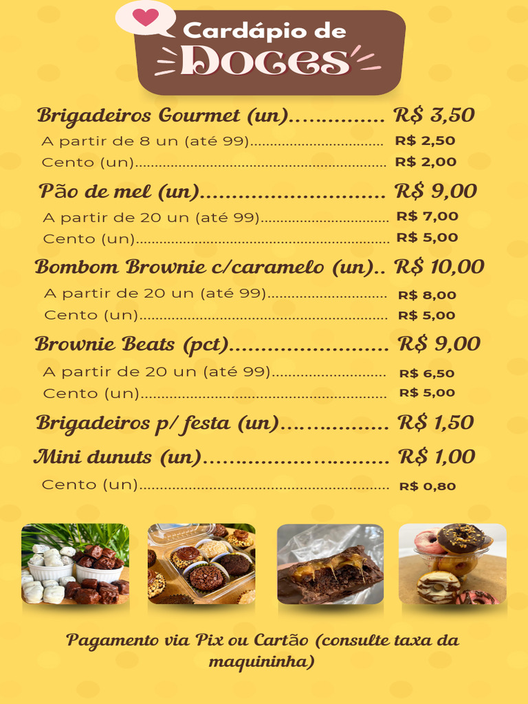Cardápio de Doces e Bolos Caseiros | PDF | Bem-estar