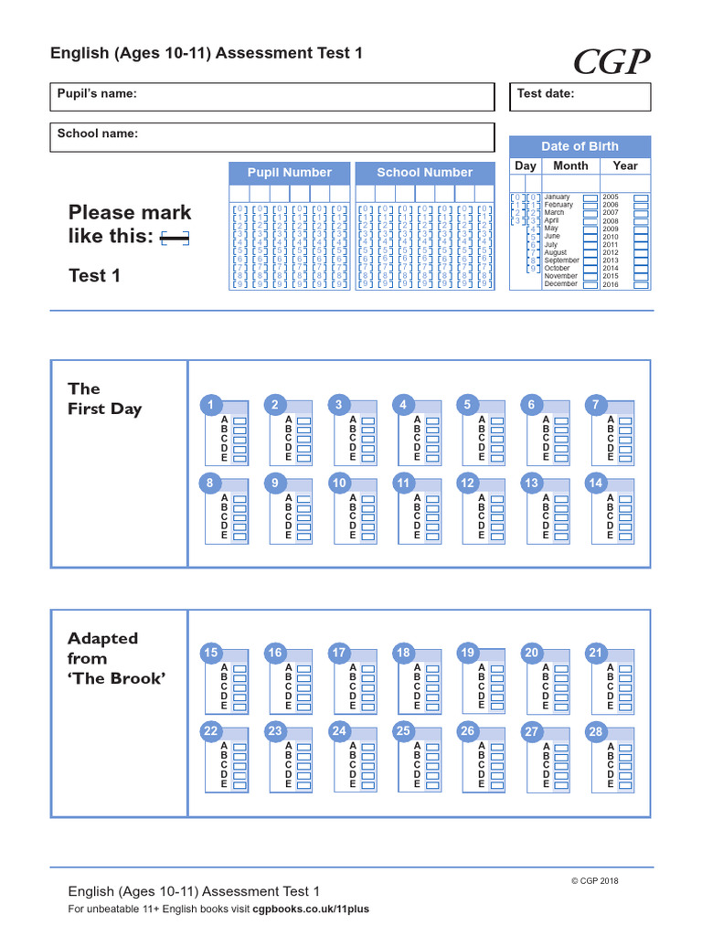 11+ English Assessment Tests for Ages 10-11 | PDF