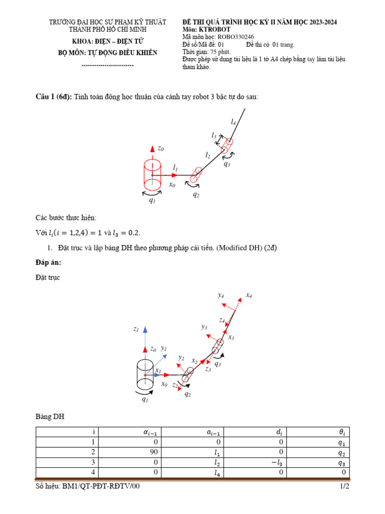 DeThi - KTRobot - De1 - Lan 2 (Giai) | PDF