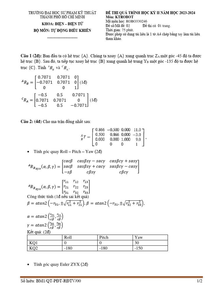 DeThi KTRobot De2 (Giai) | PDF