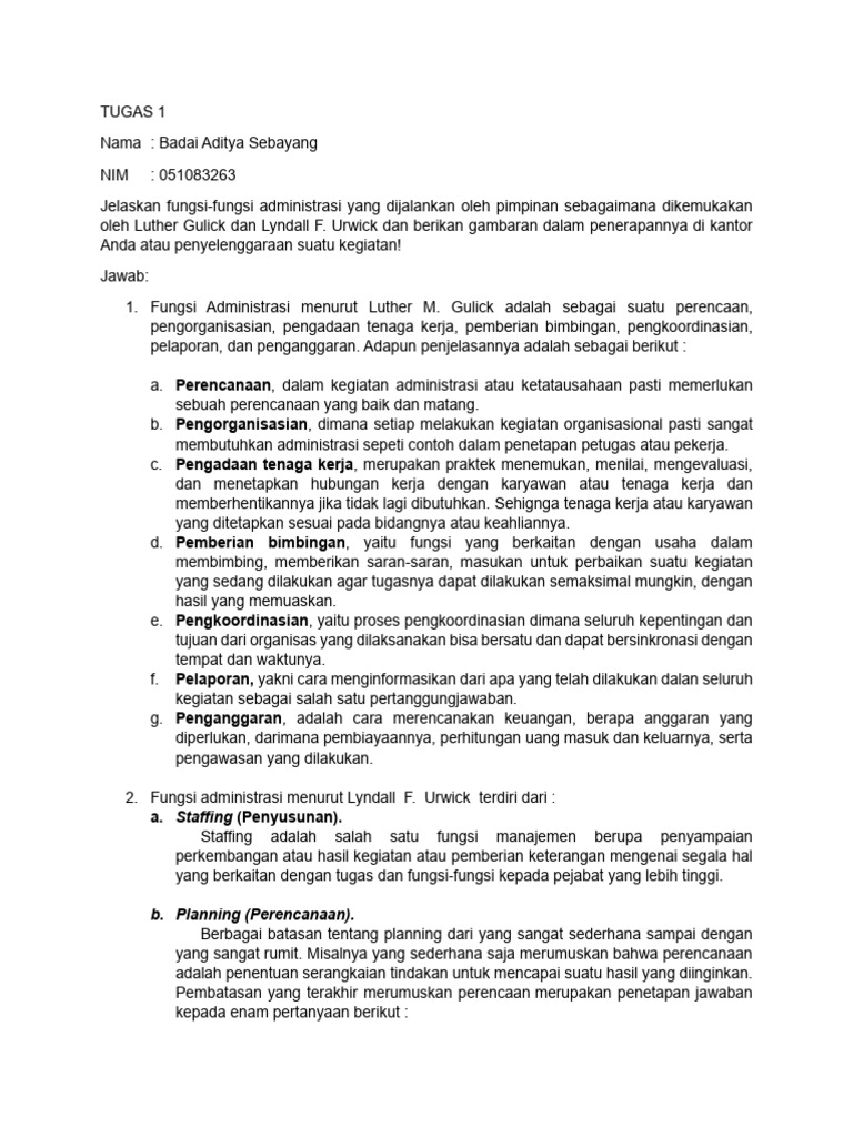 Fungsi Administrasi Menurut Gulick dan Urwick | PDF | Karier & Perkembangan