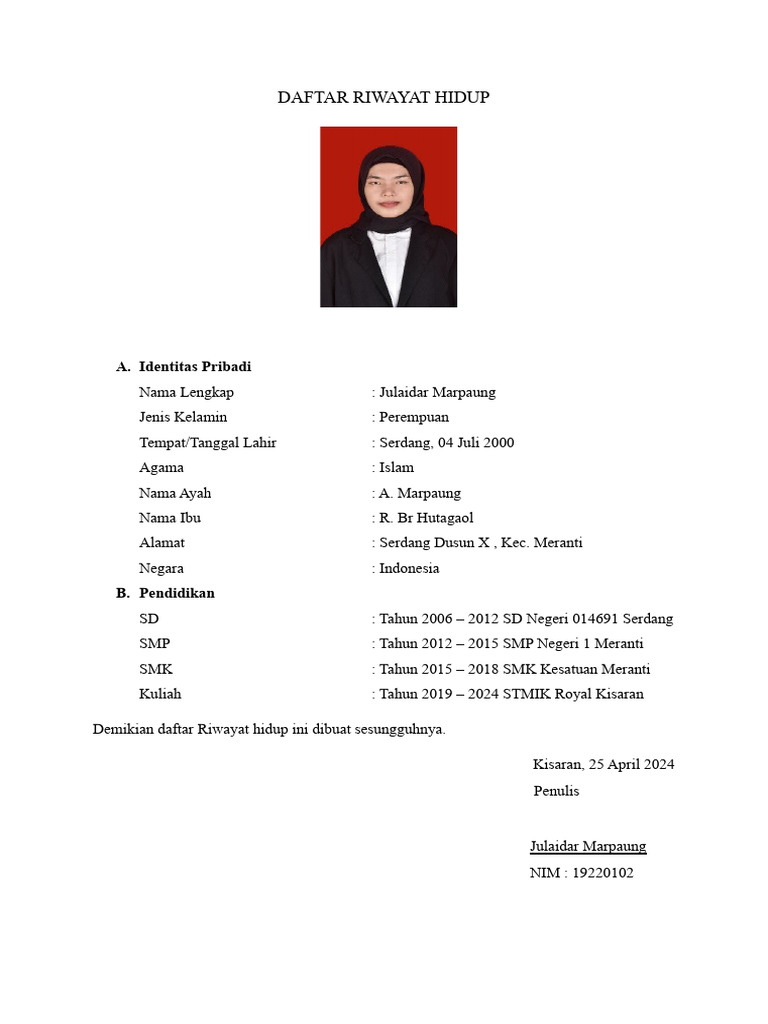 Daftar Riwayat Hidup Skripsi | PDF