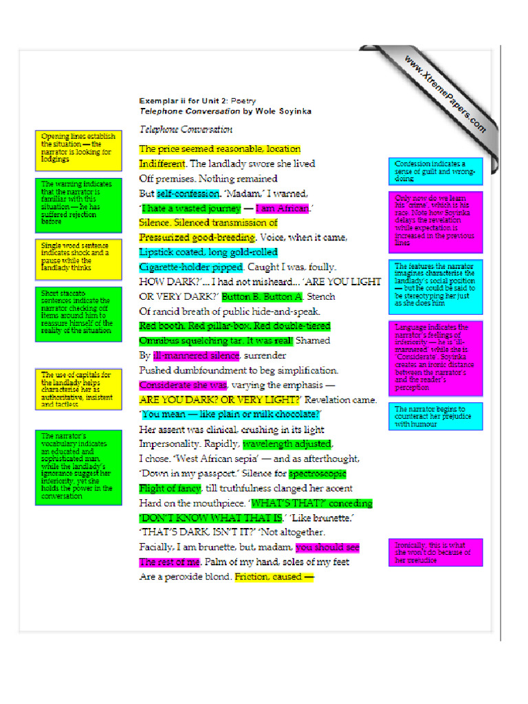 Telephone Conversation - Line by Line Analysis | PDF