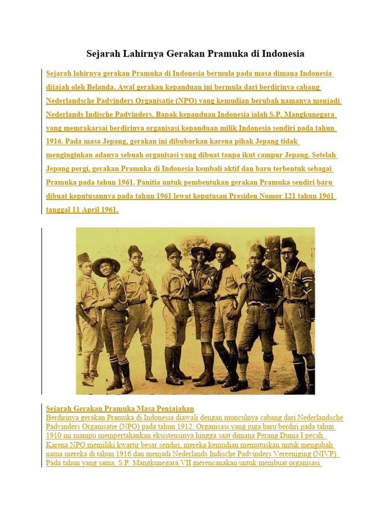 Sejarah Lahirnya Gerakan Pramuka di Indonesia | PDF