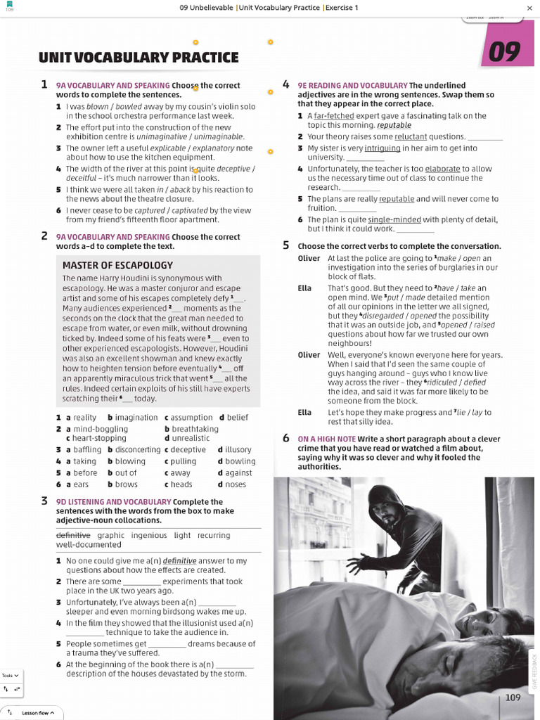 9A VOCABULARY AND SPEAKING Choose The Correct Words To Complete The Sentences | PDF