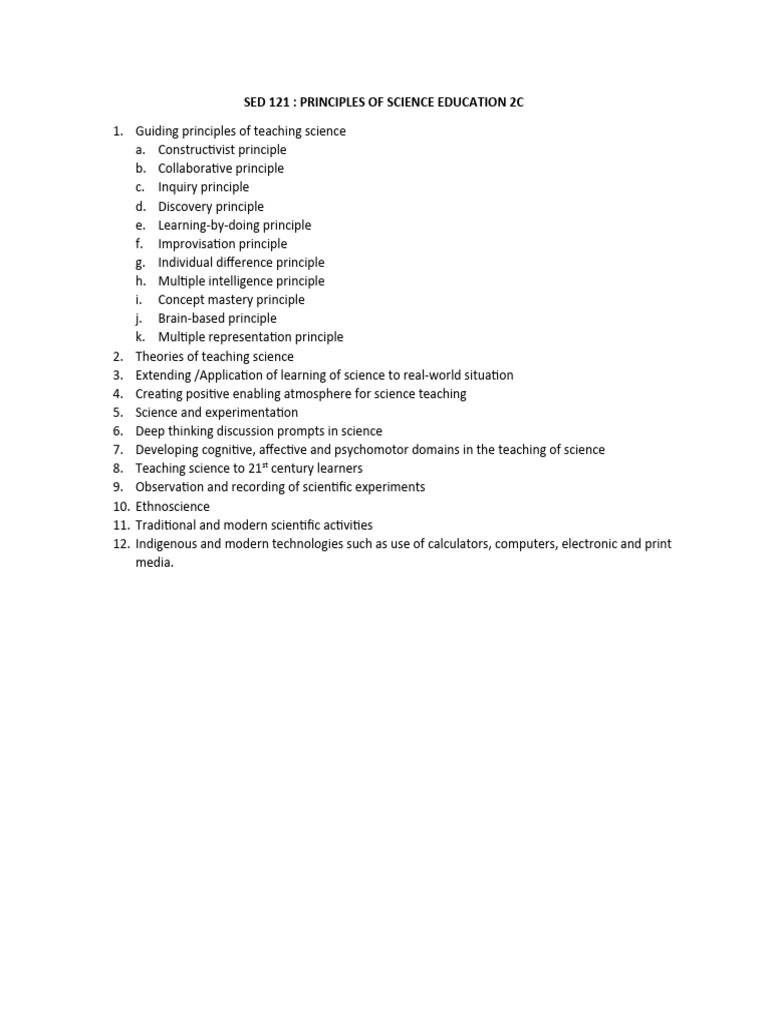 Sed 121 - Principles of Science Education | PDF