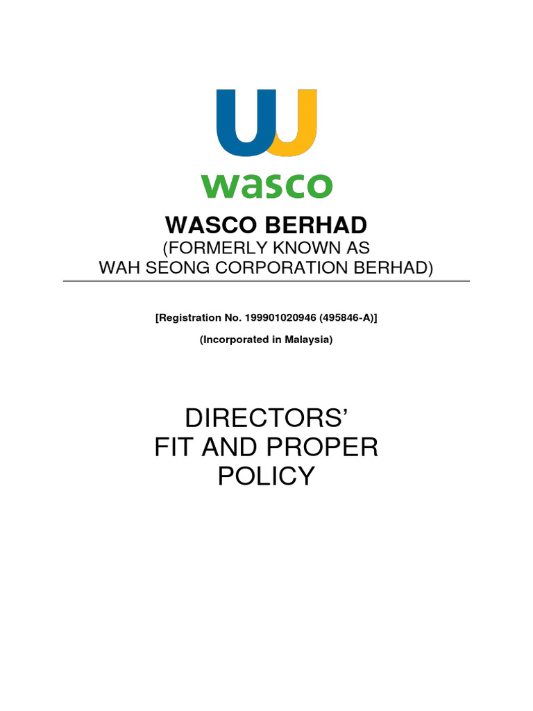 WB - Directors Fit and Proper Policy | PDF | Integrity | Fiduciary