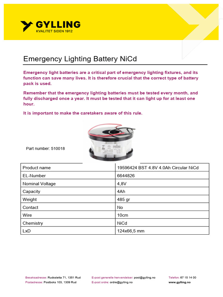 Emergency Lighting NiCd Battery Guide | PDF