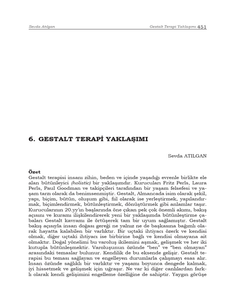 Gestalt Terapi Yaklasimi | PDF