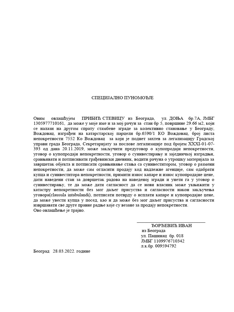 Ovlascenje Stan Drugi Sprat | PDF