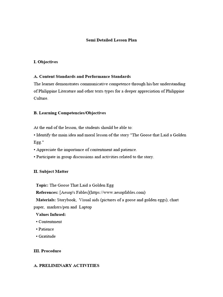 Semi-Detailed Lesson Plan: Aesop's Fable | PDF | Learning | Behavior ...