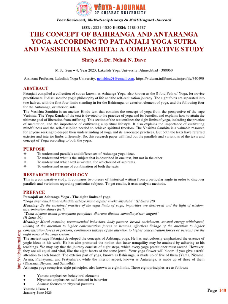 (148-161) The Concept of Bahiranga and Antaranga Yoga According To Patanjali Yoga Sutra and ...
