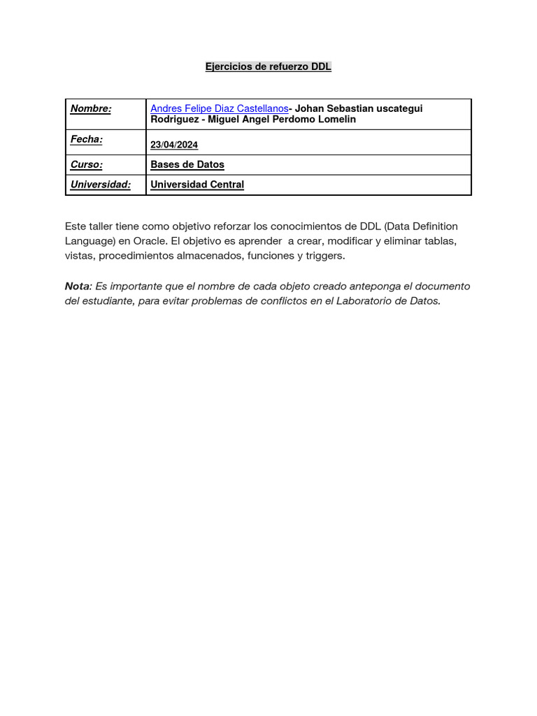 Ejercicios DDL v2 | PDF | SQL | Diseño de software