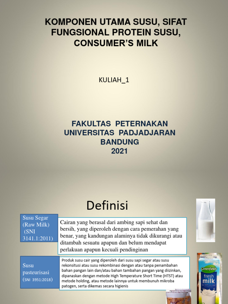 Lecture.1. Komposisi Susu, Sifat Fungsional Protein Susu, Consumers ...