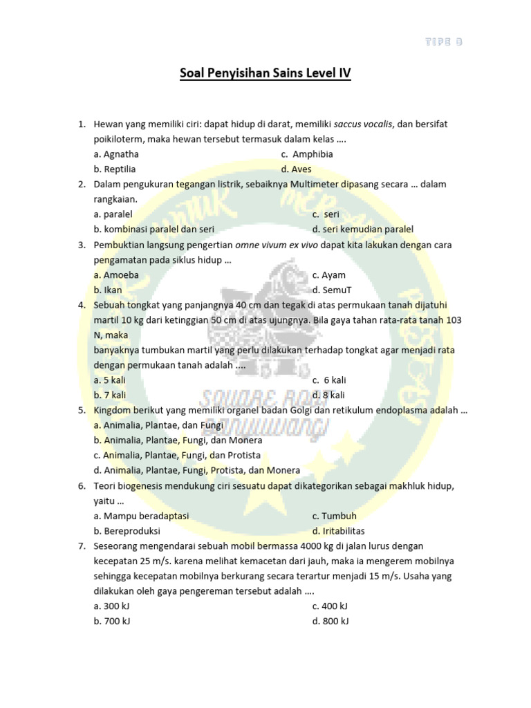 Soal Sains Level IV TIPE B | PDF | Ilmu Sosial | Sains & Matematika