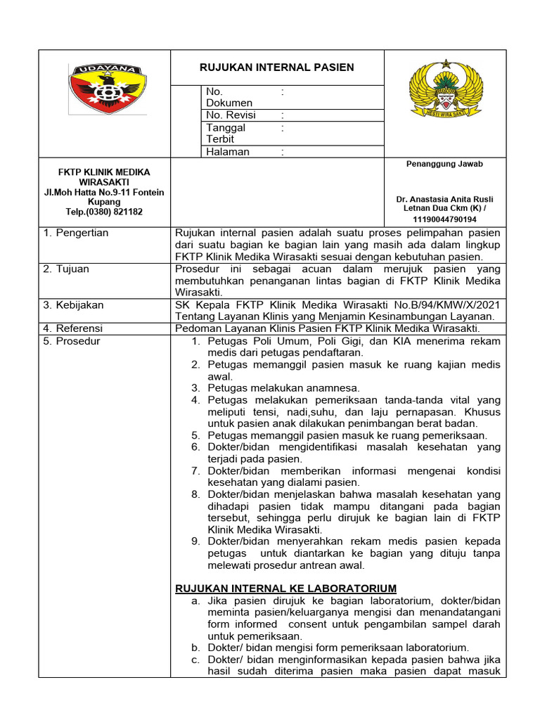 Prosedur Rujukan Internal Pasien FKTP | PDF