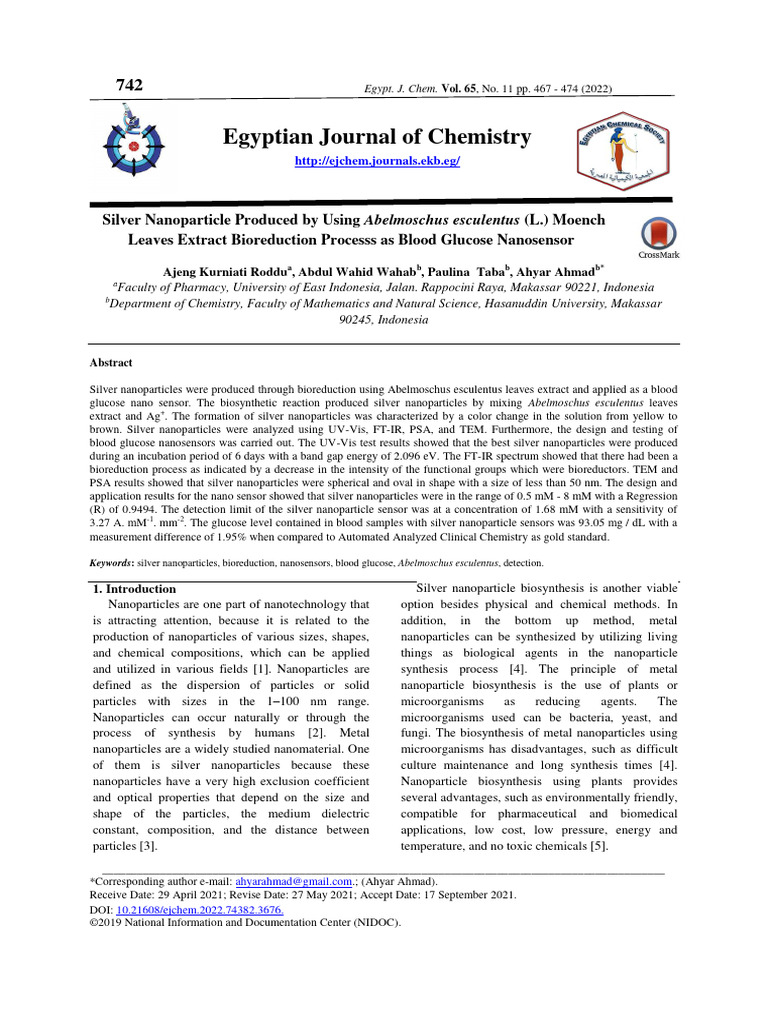 EJCHEM - Volume 65 - Issue 11 - Pages 467-474 | PDF | Nanoparticle | Band Gap
