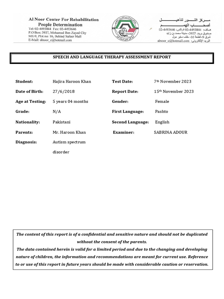 Hajira Haroon Khan SLP Report | PDF | Word | Gesture