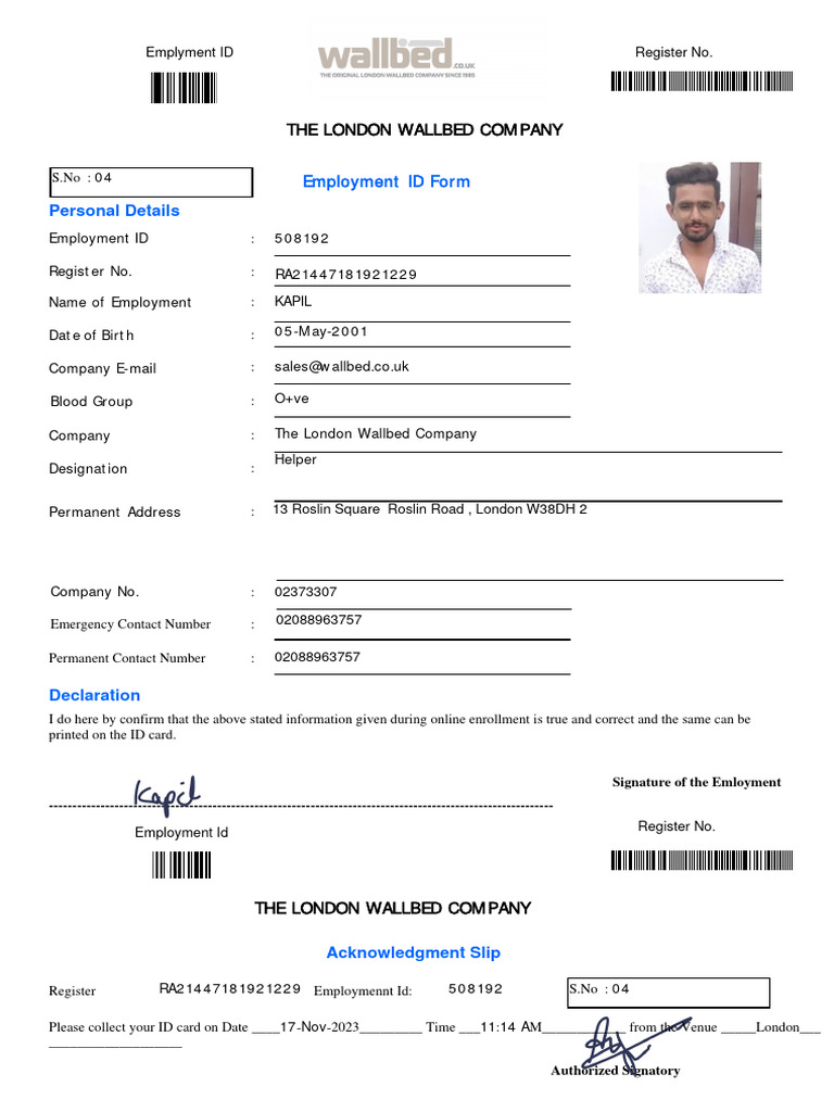 Employment ID KAPIL | PDF