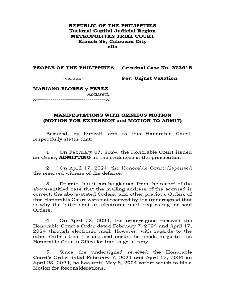 Manifestations With Omnibus Motion | PDF | Criminal Procedure | Justice