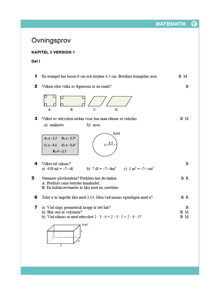 Y Övningsprov Kap 3 ver 1 v-1 | PDF