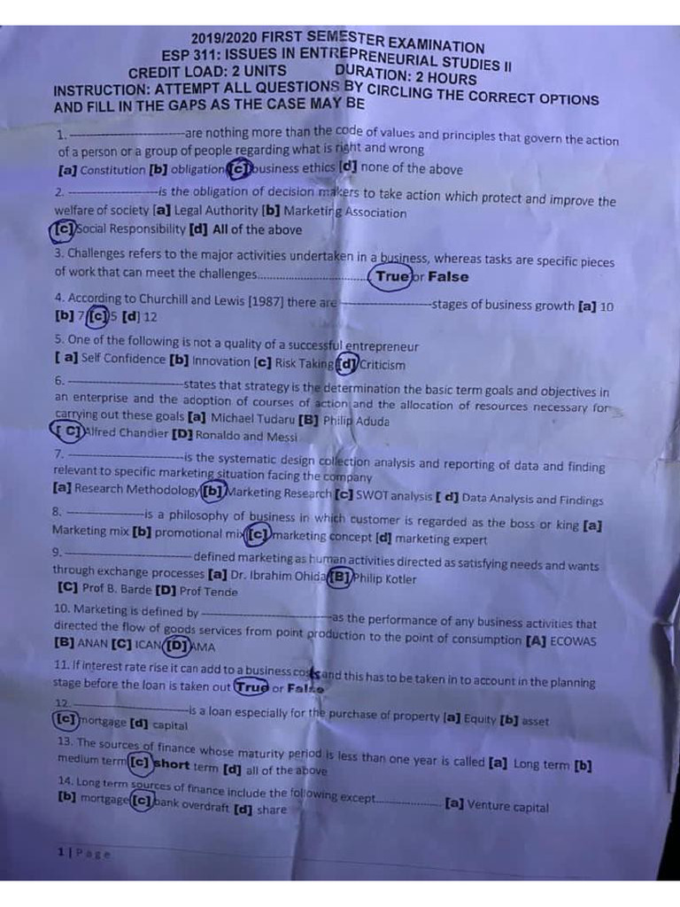 Esp 311 Past Question | PDF