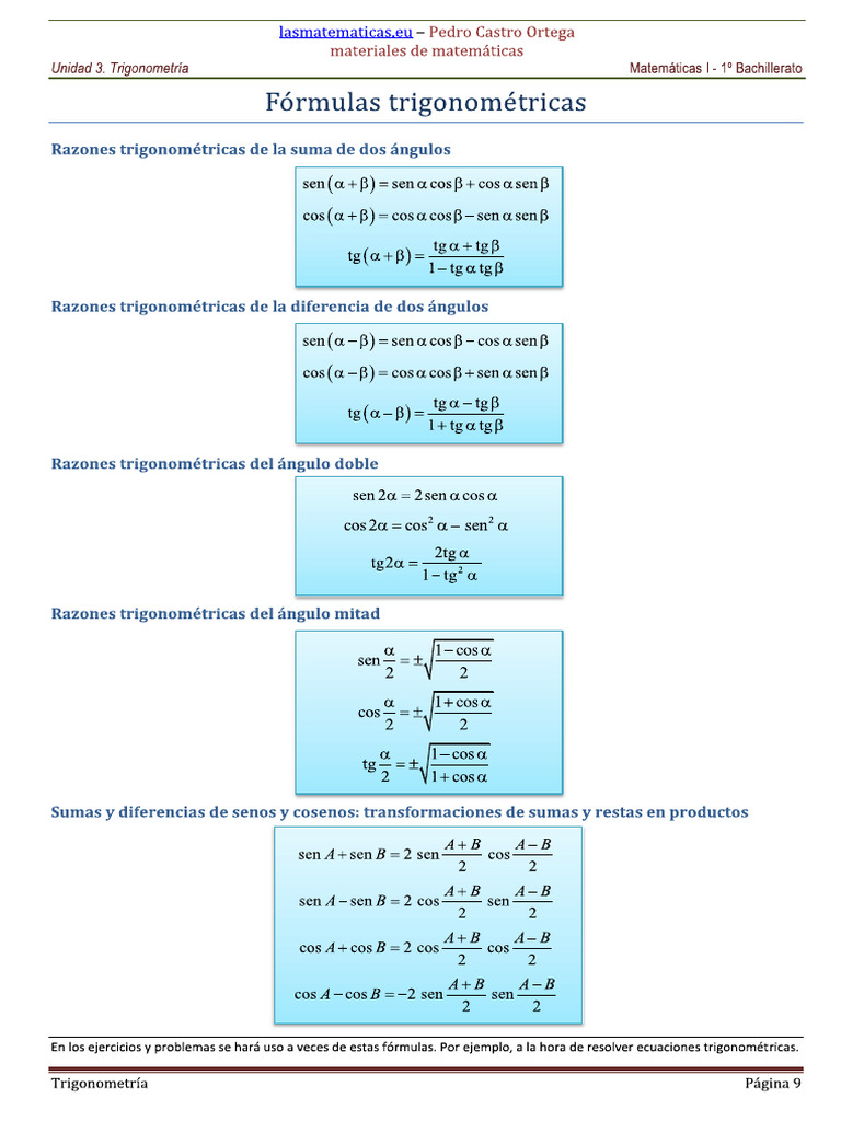 Formulas Trigonometria | PDF