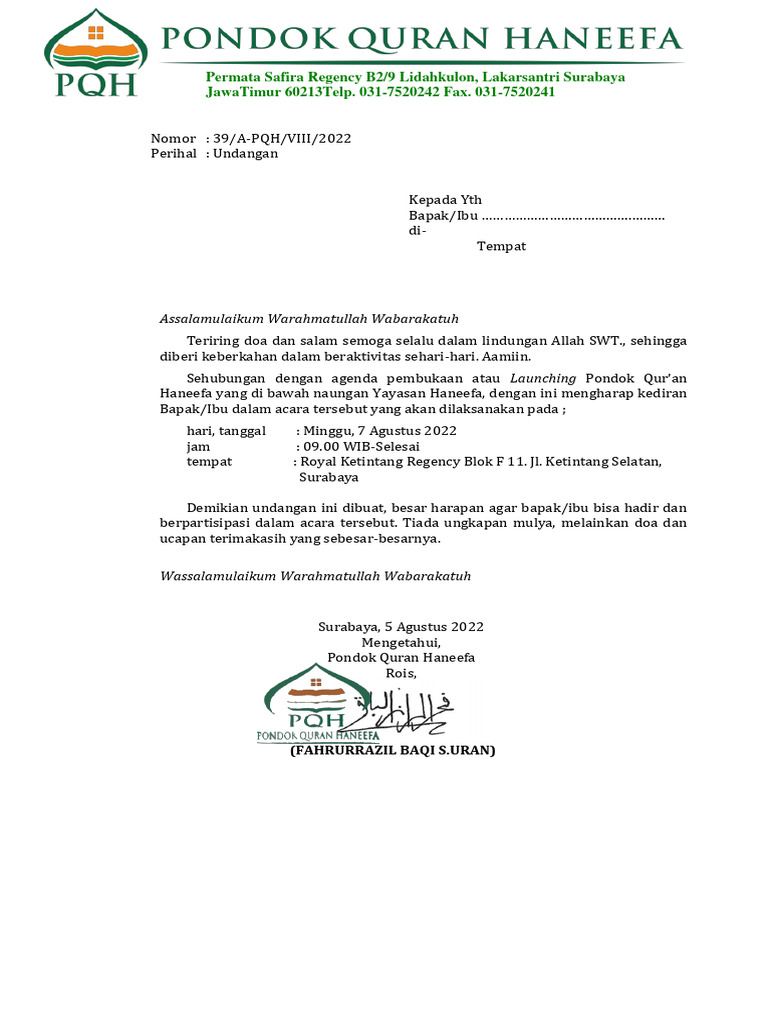 Undangan Launching PQH | PDF