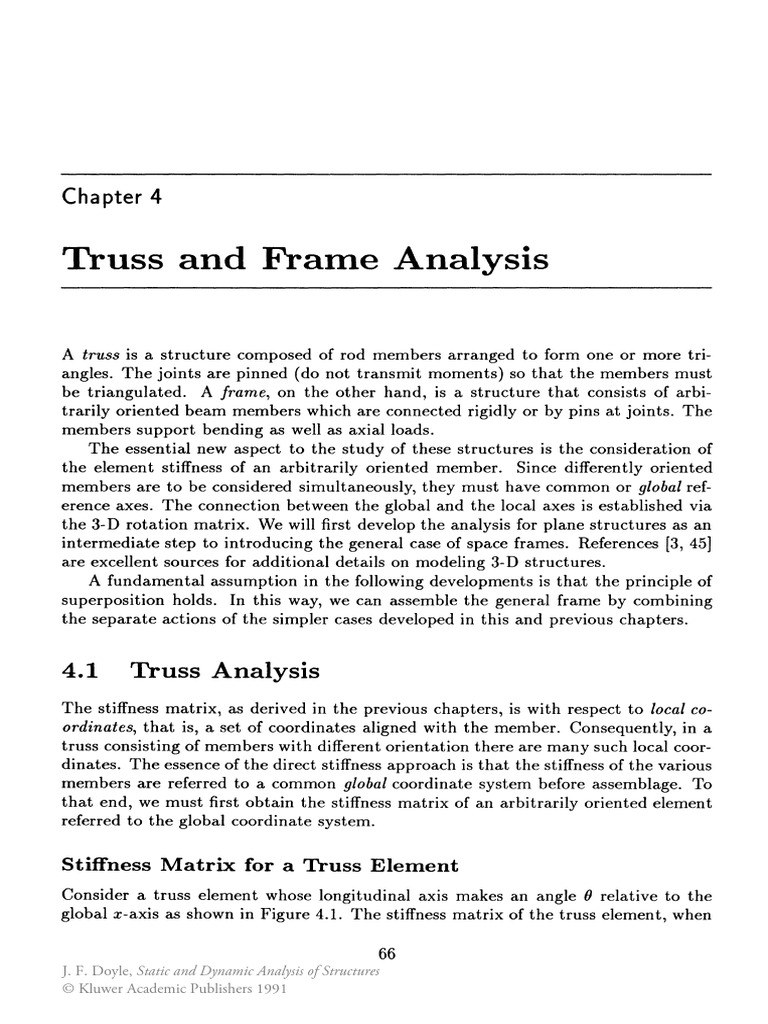Truss And Frame Analysis PDF Truss Cartesian Coordinate System