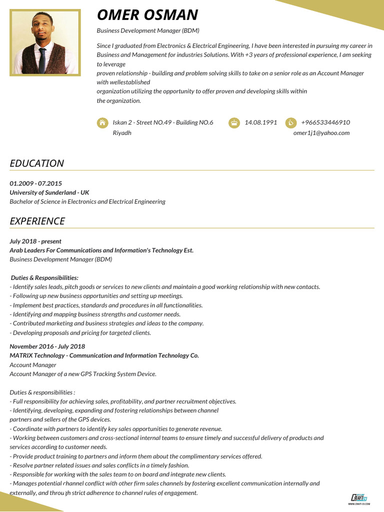 Omer - Osman - CV (BDM) PDF | PDF | Sales | Business Development