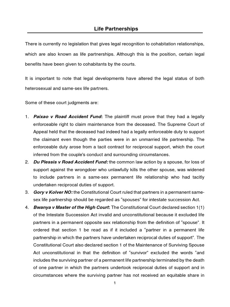Life Partnerships | PDF | Partnership | Private Law