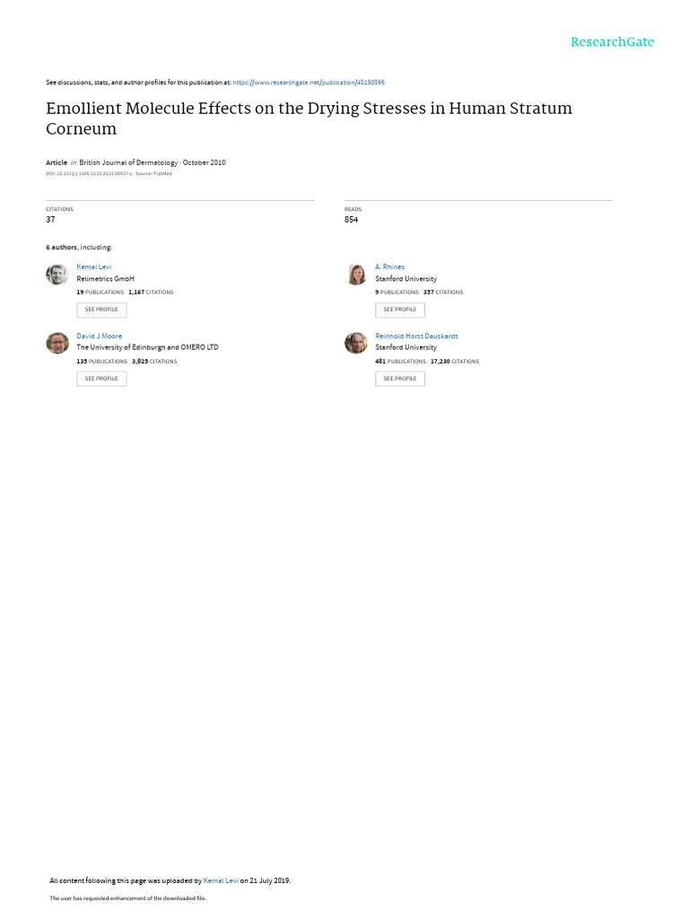 Emollient Molecule Effects On The Drying Stresses in Human Stratum ...