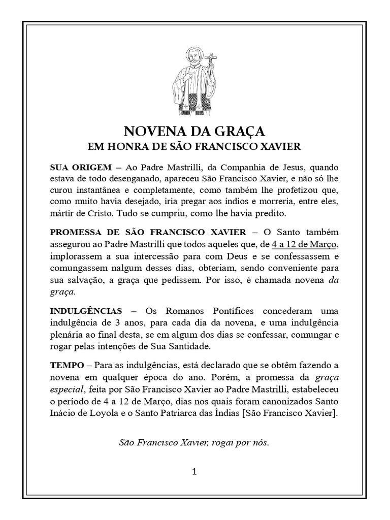 Novena da Graça de São Francisco Xavier | PDF | Indulgência | Santo