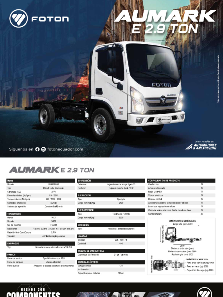 Foton Ficha Tecnica Aumark e 2.9 Ton 2022 | PDF
